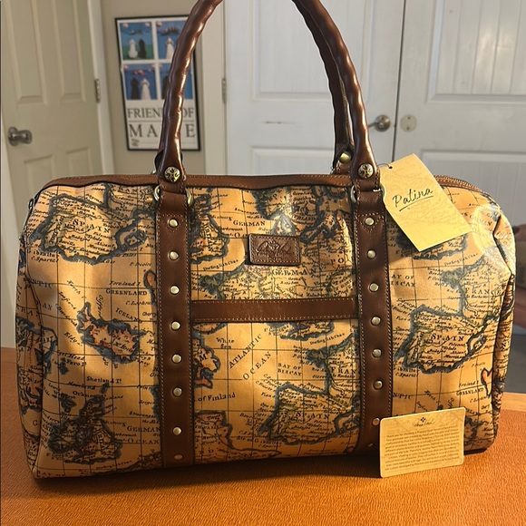 Patricia Nash | Bags | World Map Print Tan And Brown Mens Bag | Poshmark